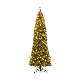 8 FT Pre-Lit Artificial Hinged Slim Pencil Christmas Tree - Bed Bath ...
