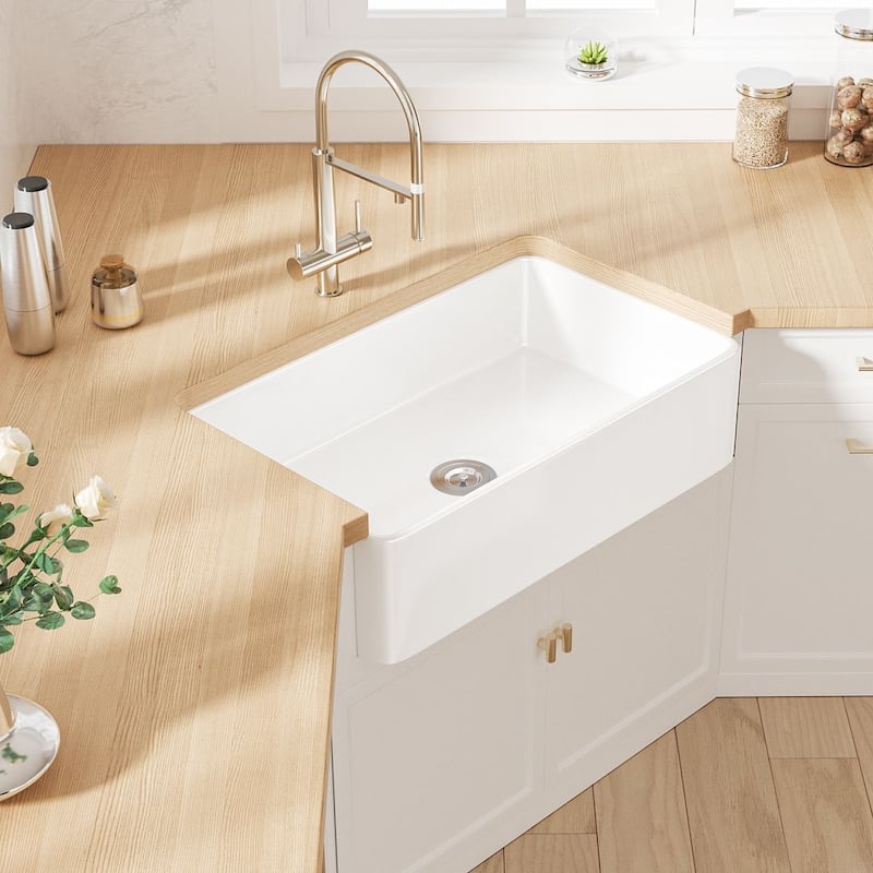 Eridanus Denbigh Farmhouse Apron 33" x 20" Crisp White Kitchen Sink ...