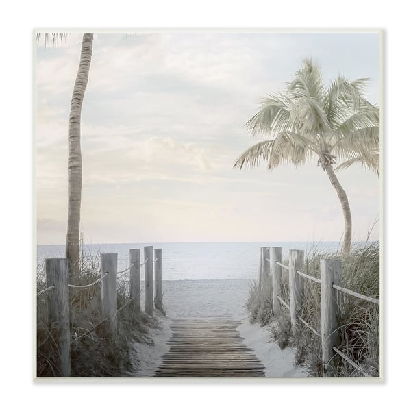 Stupell Tropical Palm Tree Boardwalk Summer Beach Landscape Wood Wall ...