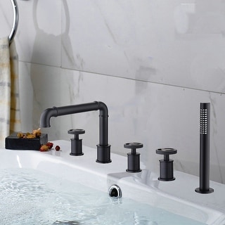 3-Handle Tub Faucet Set with Handheld Shower, Modern Deck Mount Bathtub ...