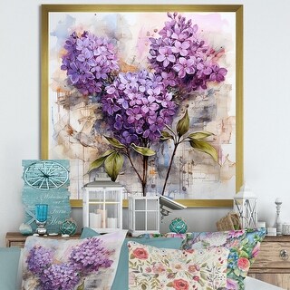 Designart "Lilac Flowers In Full Glory" Lilacs Framed Canvas Wall Art ...