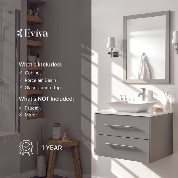 Totti Wave 24 inch Gray Modern Bathroom Vanity with White Glassos ...