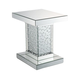 Pali 20 Inch Square Pedestal End Table, Mirrored, Faux Crystal Inlay ...