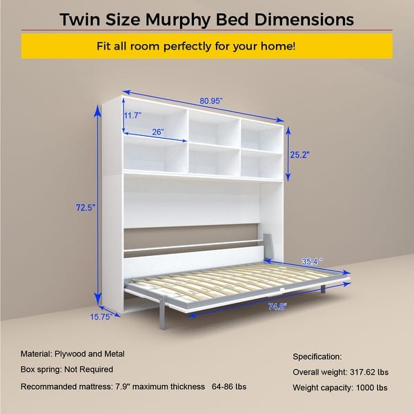Twin Size Horizontal Murphy Bed with Shelf Storage - Bed Bath & Beyond ...