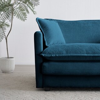 Blue 4 Seater Modular Couch Breathable Chenille Upholstered Sectional ...