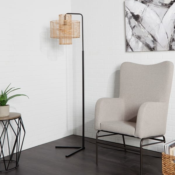 Cyndi 70" Hangover Floor Lamp with Woven Rattan Shade, Black - Bed Bath ...