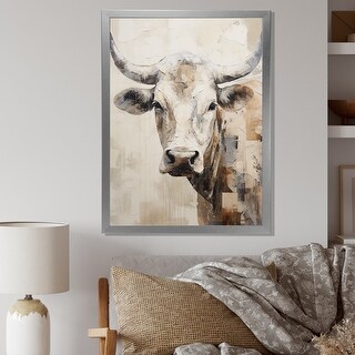Designart "Handsome Beige Cattle Portrait III" Cattle Framed Wall Decor ...