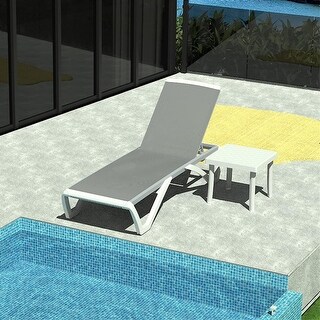 2 Pieces Patio Chaise Lounge with Table, Adjustable Backrest Pool ...