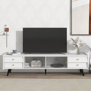 TV Stand for TVs up to 70" with Sliding Fluted Glass Doors and Handles ...