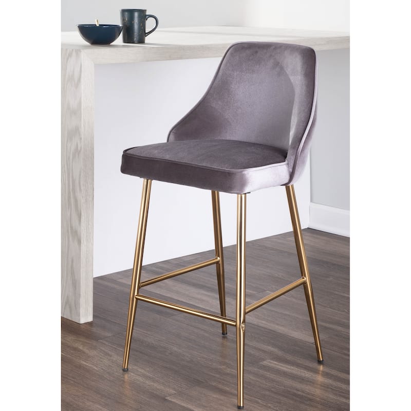 LumiSource Marcel Glam Velvet Gold Metal Counter Stools (Set of 2) - On ...