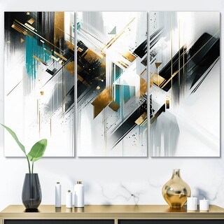 Designart "Teal Gold Cubist Kaleidoscope I" Cubism Canvas Print Set ...