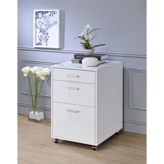 Handela White High Gloss File Cabinet with 3 Drawers - Bed Bath ...
