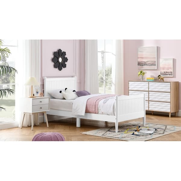 MUSEHOMEINC Wooden Twin Bed Frame with Headboard & Footboard Designed ...
