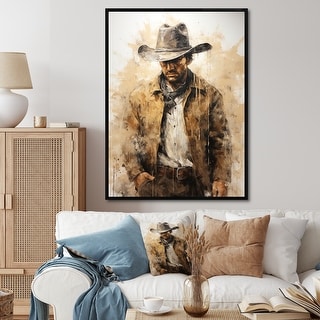 Designart "Minimalism Cowboy Painting" Cowboys Framed Canvas Wall Art ...