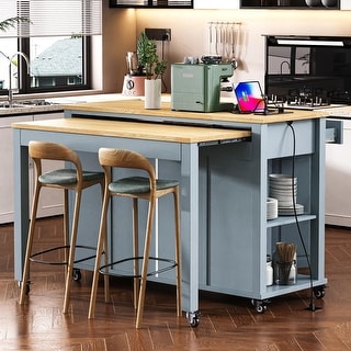Kitchen Island,Extendable Dining Table with Storage,Power Outlet ...