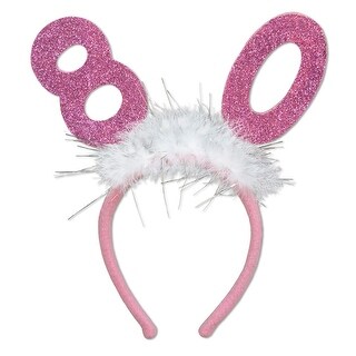 Club Pack of 12 Pink Glittered "80" Bopper Headband Party Favor Costume ...