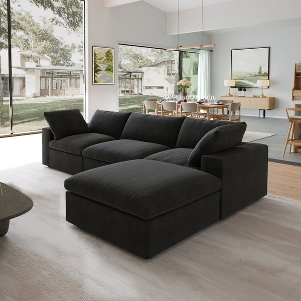 Black Commix Down Filled Overstuffed Sectional Sofa with Ottoman - On ...