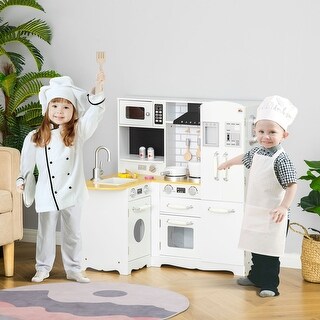 Qaba Kids Corner Kitchen Pretend Play Toy, Educational Pretend Role ...