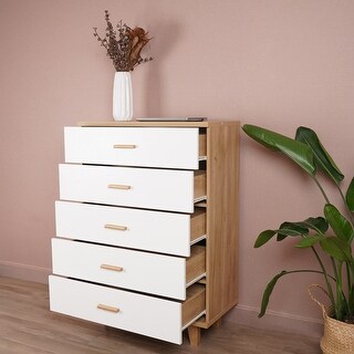 Rosewood 5-Drawer Chest, Modern Storage Cabinet- Toppling Preventing ...