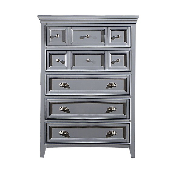 Lile 50 Inch Tall Dresser Chest 6 Drawer Crown Molding Solid Wood Gray