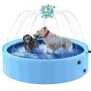 63'' Foldable Dog Pool, Sprinkler Pool for Kids, Non-Slip Dog Swimming ...