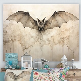 Designart "Beige Bat Open Wings" Animal Bat Wall Art - Bed Bath ...