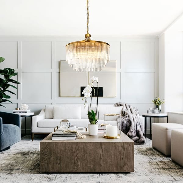 Mid-century Modern 8-Lights 3-Tier Glam Antique Brass Round Glass ...