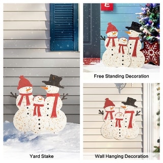 Glitzhome Rusty Metal Snowman Family Yard Stake or Standing Decor or ...