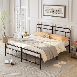 King Size Metal Platform Bed Frame with Victorian Style Wrought Iron ...