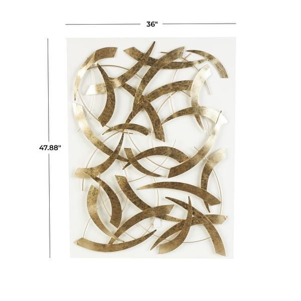 Gold Metal Metallic Curved Rod Abstract Home Wall Decor with White Wood ...