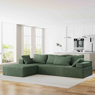 Green Left-Facing Chenille Modular Sectional Living Room Sofa Set, 4 ...
