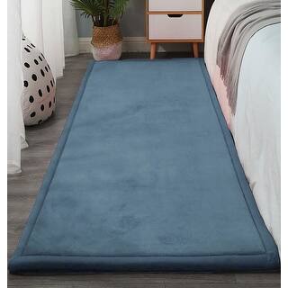 25"x87" Light Blue Non-Slip Soft Plush Memory Foam Long Runner Rug - 25 ...