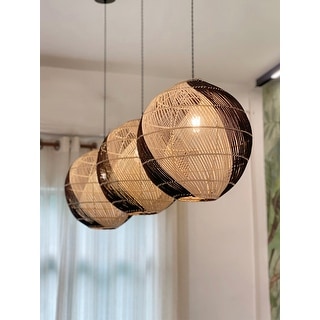 Natural & Black 1-Light Two-tone Globe Basket Rattan Pendant Light - 16 ...