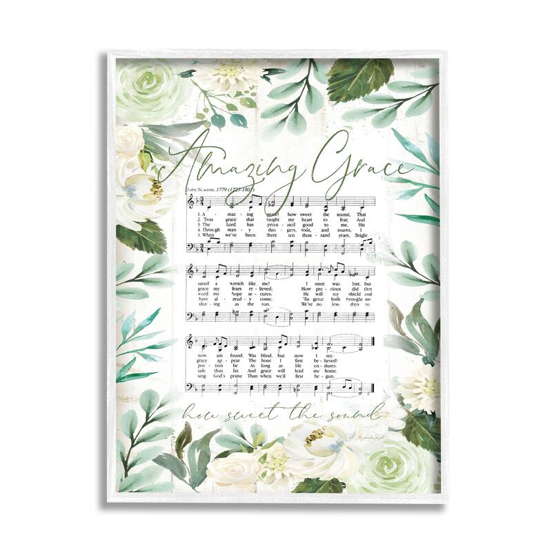 Stupell Amazing Grace Sheet Music Green Floral Border Framed Wall Art ...