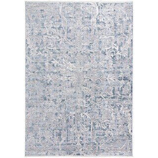 8' X 10' Blue Gray And Silver Abstract Distressed Area Rug With Fringe ...