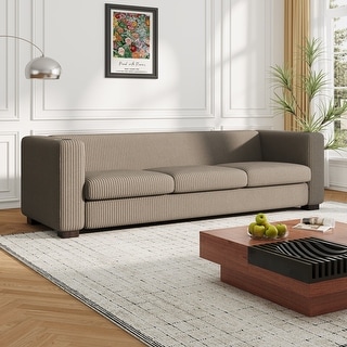 Light Coffee 3-Seater Sofa 80 Inch Solid Wood Frame Modern Tapered Legs ...