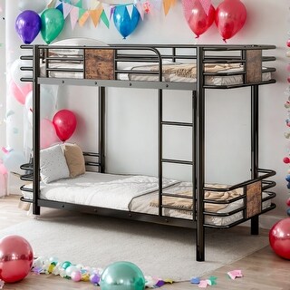 Twin XL over Twin XL Metal Modern Bunk Bed with MDF Board Guardrail and ...