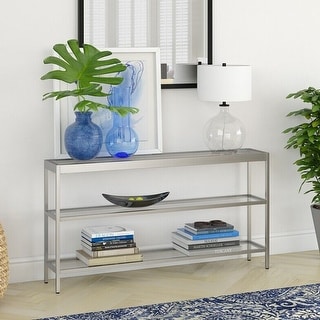 Traditional 55" Metal 3-Shelf Console Table in Nickel and Gray - 54 x ...