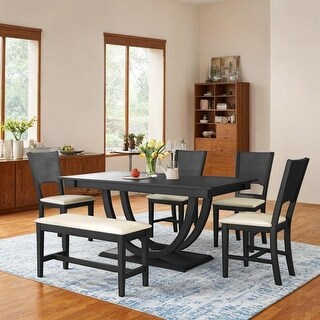 6-Piece Wood Half Round Dining Table Set with Long Bench and 4 Dining ...
