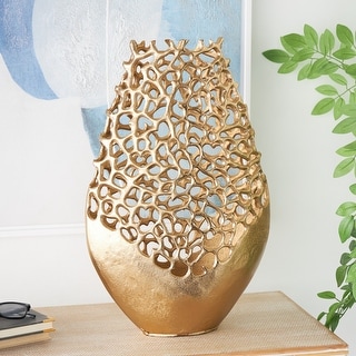 Gold Aluminum Metal Rounded Vase with Freeform Open Lattice Work - Bed ...