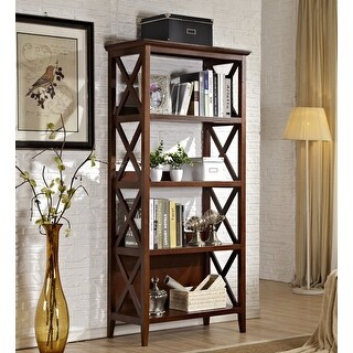 67''H Side X-shape Bookcase 4-Tier Bookshelf with Sturdy Solid Frame ...