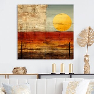 Designart "Nostalgia Sunset Full Moon Rising" Modern Geometric Canvas ...