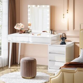 Modern Vanity Desk with Drawers, Reversible Makeup Dressing Table ...