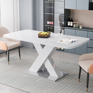 Modern Square Dining Table,Stretchable,Table Top+MDF X-Shape Table Leg ...