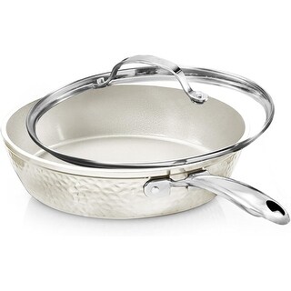Gotham Steel Hammered Cream 10" Ceramic Nonstick Fry Pan with Lid - Bed ...