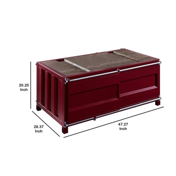 Container Style Coffee Table With Sliding Doors Red Saltoro Sherpi - 47 ...