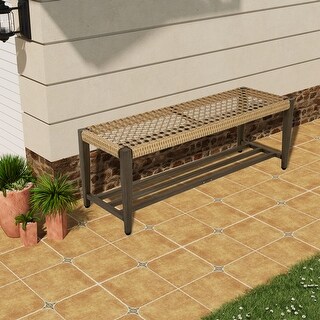 2-Tier Iron Frame Leather-Look Resin Wicker Bench - Bed Bath & Beyond ...