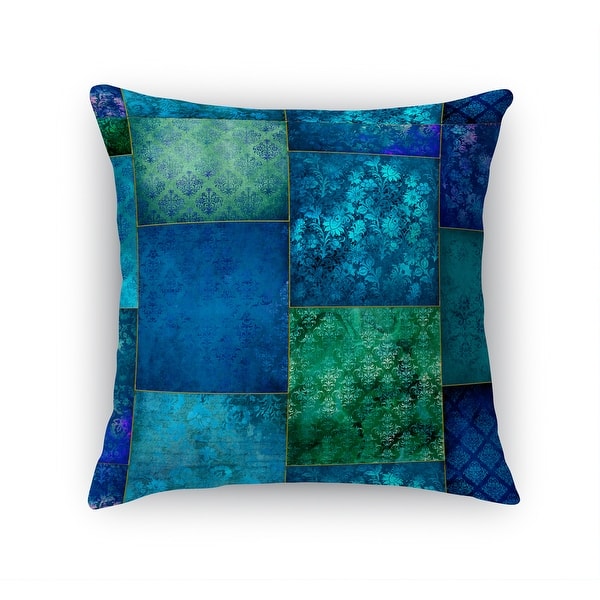 ECLECTIC BOHEMIAN PATCHWORK BLUE AND GREEN Accent Pillow By Kavka ...