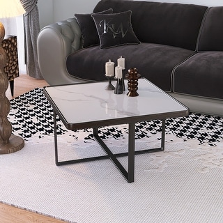 Square Coffee Table Metal Frame End Table with Sintered Stone Tabletop ...