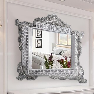 Vera 60 Inch Wall Mirror, Oversized Ornate Carved, Antique Gray, Light ...
